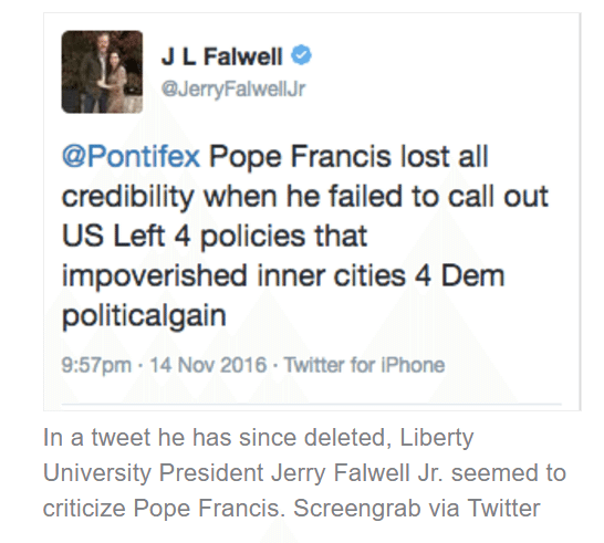 Falwell says Pope failed to ‘call out’ left for policies that hurt poor ...